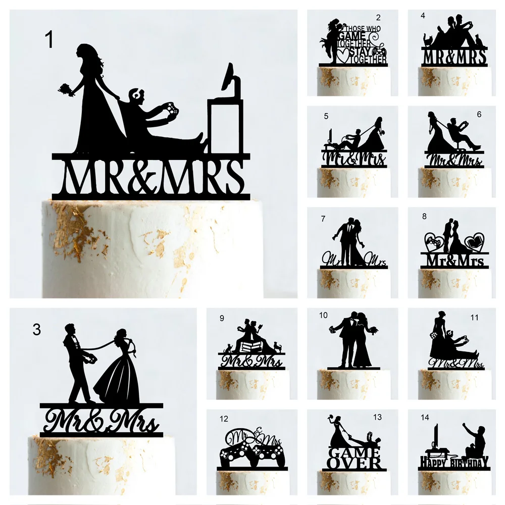 Computer Programmer Game Wedding Cake Topper Acrylic Video Game Mr Mrs Bride Groom Controller ...