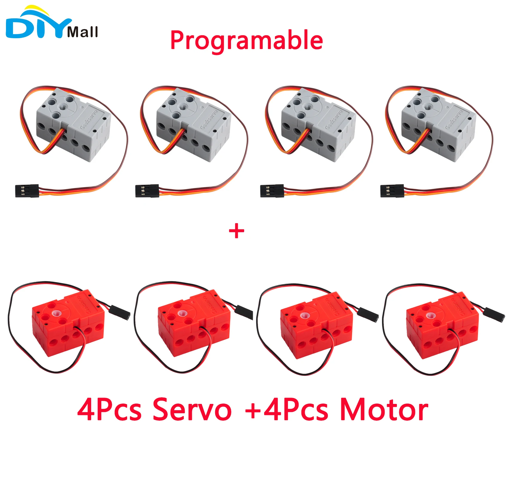 4pcs Geekservo Programmable 360 Degree 2kg Grey Servo And 4pcs Red ...