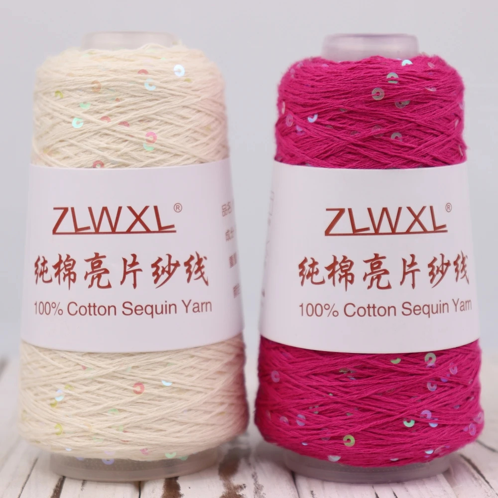100g 800M 3mm Sequin cotton yarn DIY Knitted decoration Hand crochet ...