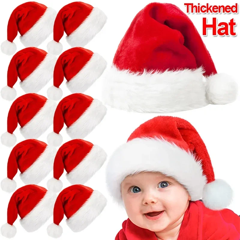 Red-Christmas-Hat-Plush-Thickened-Santa-Hats-for-Adult-Kids-Winter ...