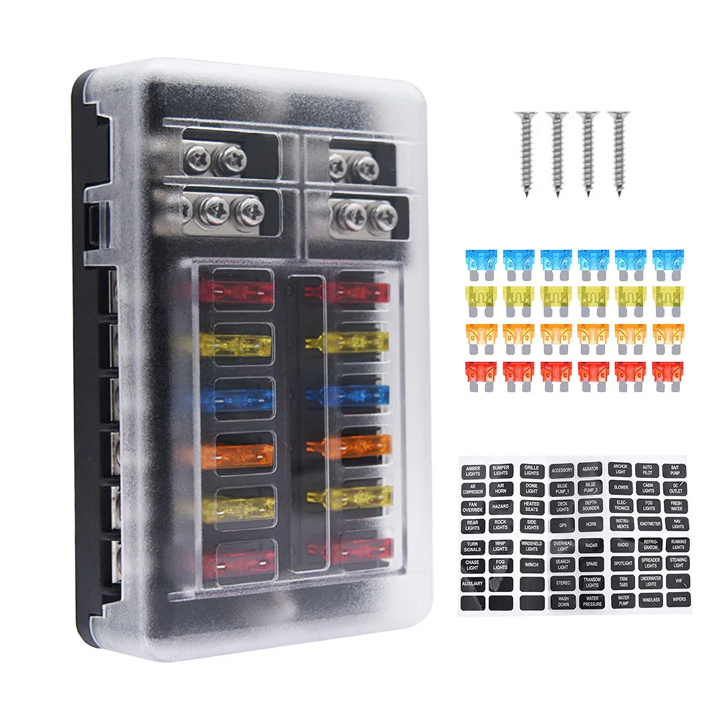 12-Way-Fuse-Box-Holder-With-Blade-Fuse-Holder-Block-Warning-Indicator ...