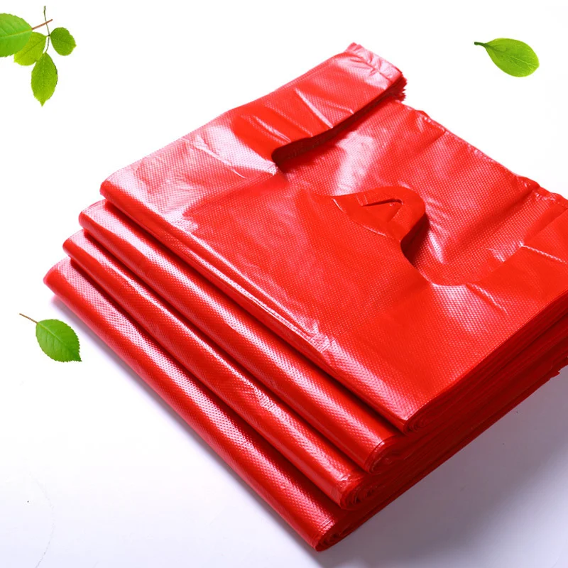 Red-Thickened-Plastic-Shopping-Bag-Handheld-Trash-Home-Use-Takeaway ...