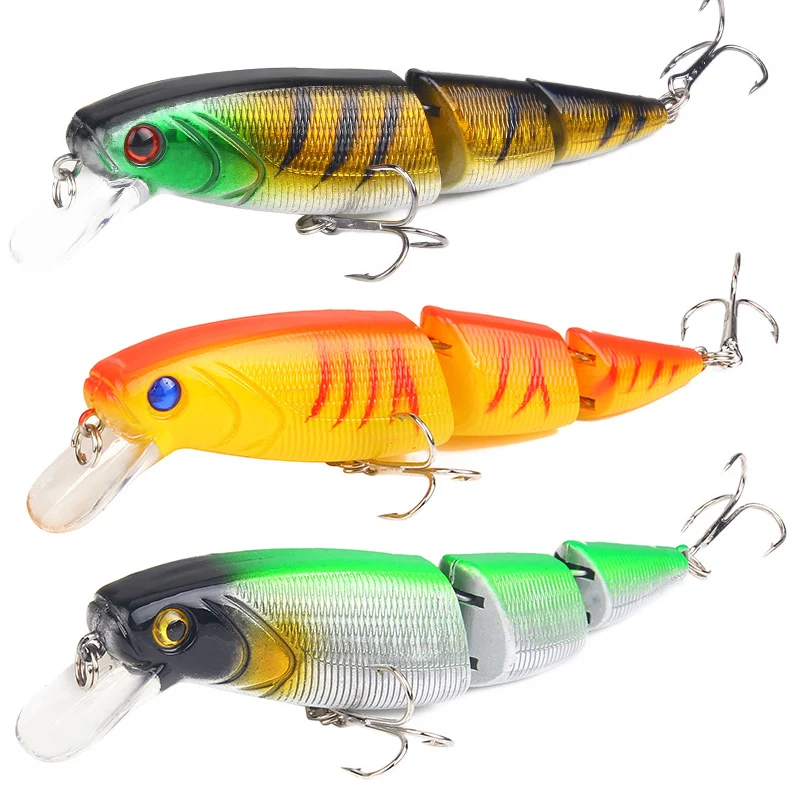 1Pc Minnow Fishing Lure 3 Sections Joint Swimbit 115mm 15g Simulated ...