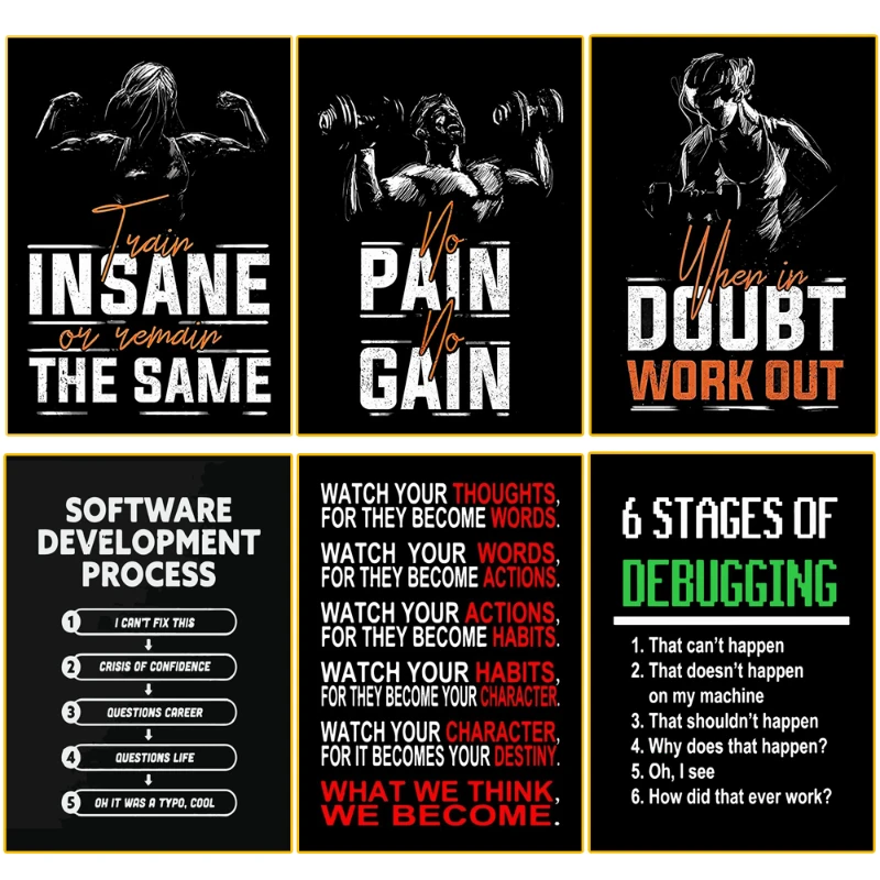 Gym Muscle Bodybuilding Fitness Motivational Quotes Art Canvas Painting ...