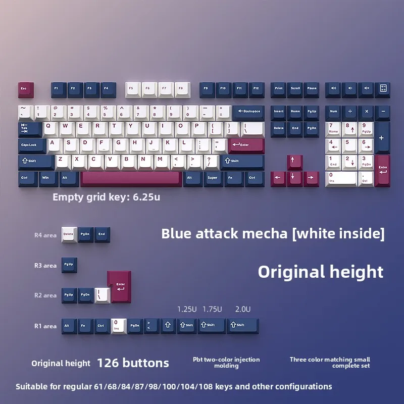 KUXM Blue Rose Mecha Mechanical Keyboard Keycaps Tri-Split PBT Small ...
