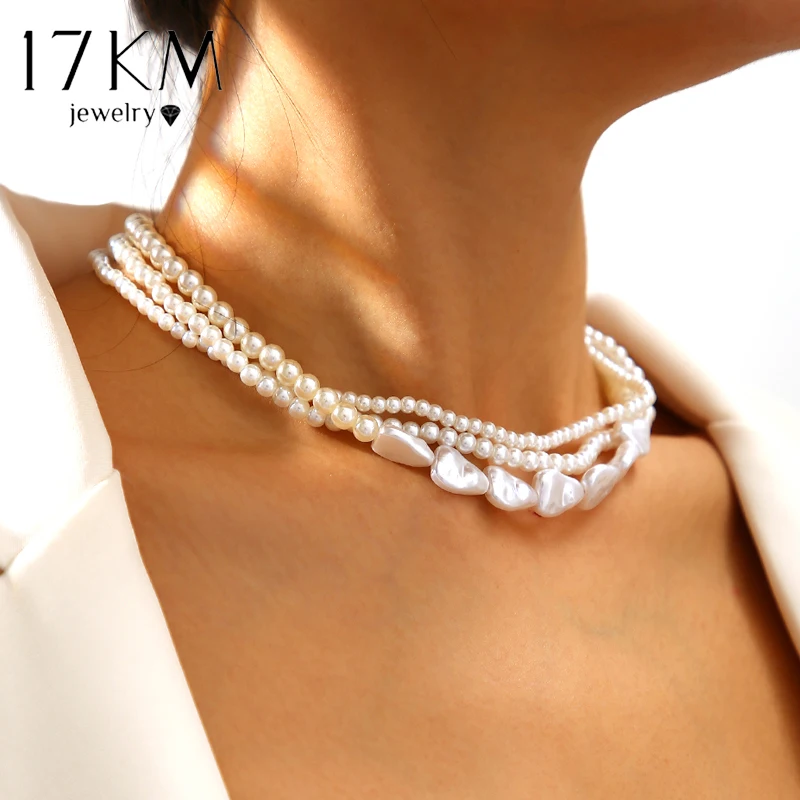 17KM collares elegantes de perlas para mujer, Gargantilla multicapa ...