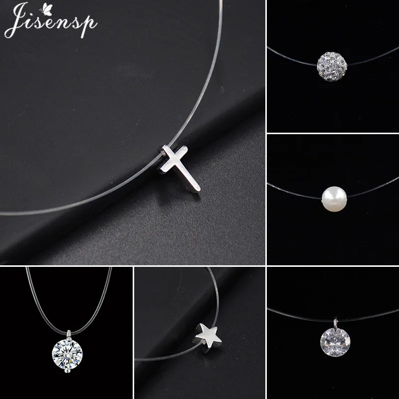 Collares de cadena invisibles a la moda para mujer, collar de línea de ...
