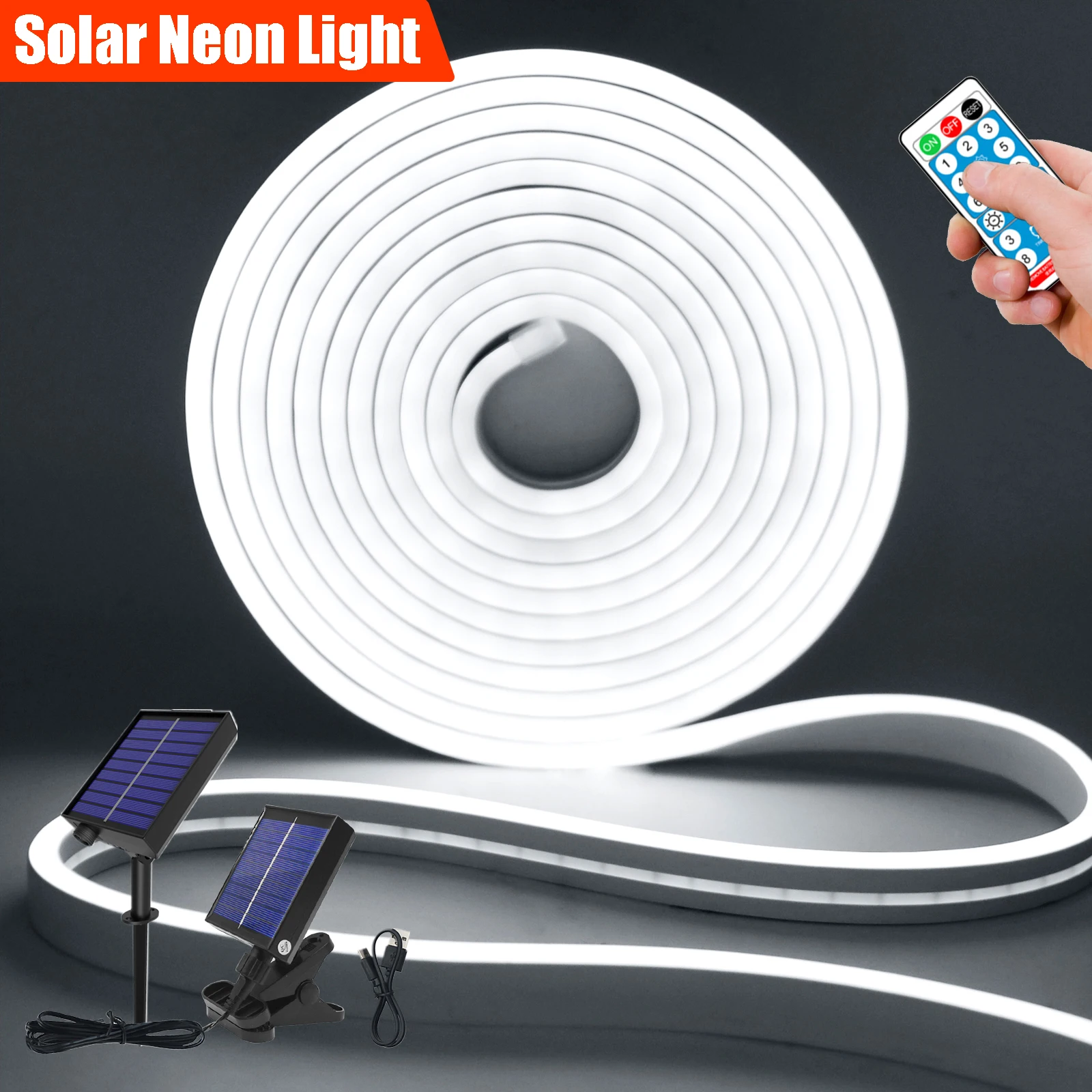 Solar-Powered-IP67-Waterproof-Neon-LED-Strip-Light-DC5V-120-Leds-M ...