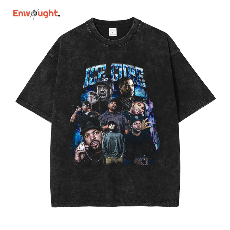 Ice Cube T Shirt Hip Hop Rapper Singer Top Tees Vintage Washed Short ...
