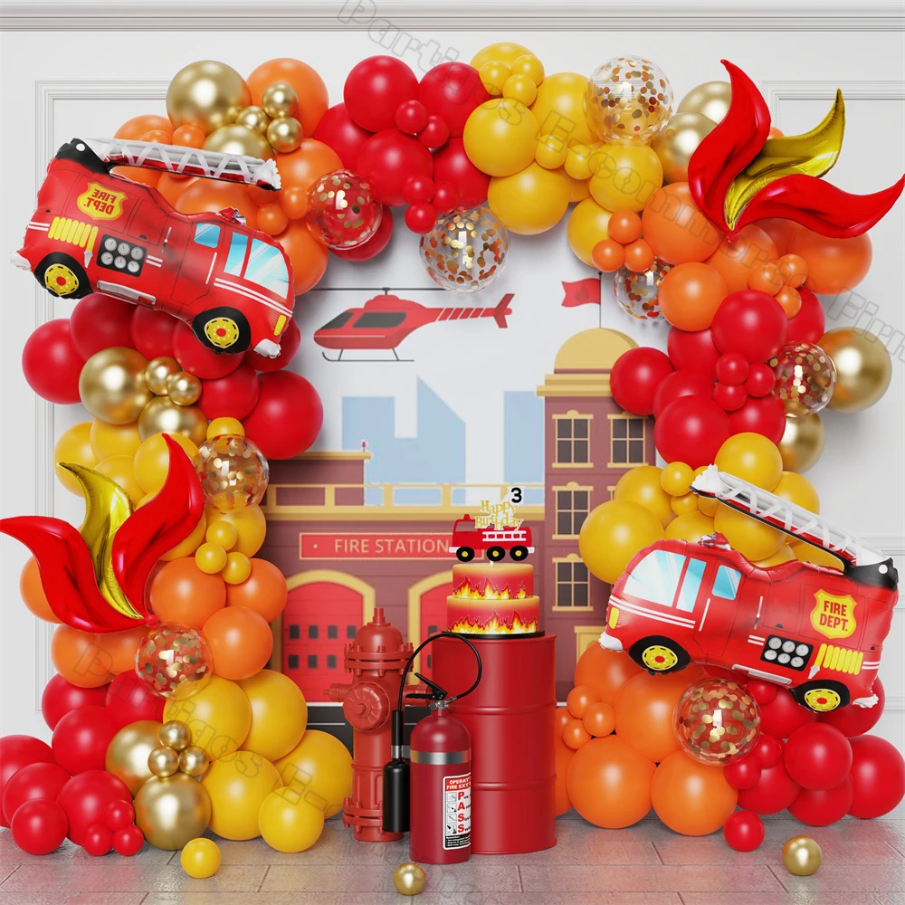 148pcs Fire Truck Balloon Garland Arch Kit Red Orange Yellow Fire ...