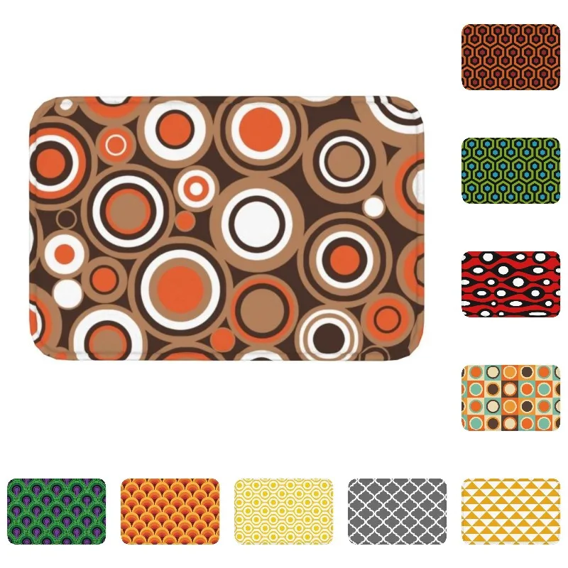 Retro-Oranje-Bruine-Cirkel-Geometrisch-Patroon-Deurvloer-Keuken-Badmat ...