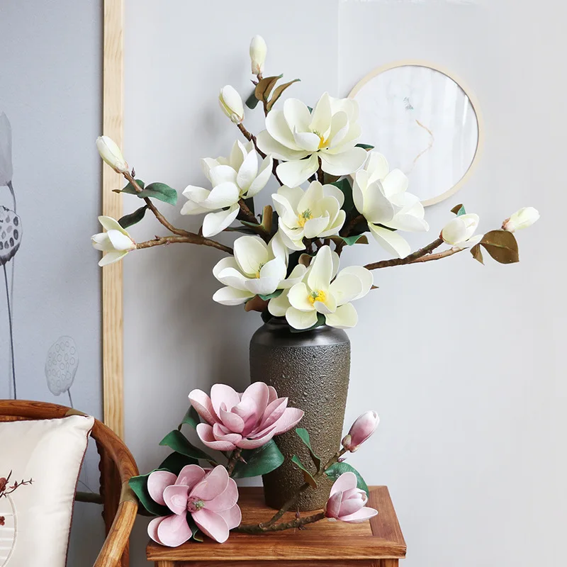 Luxury-Large-Artificial-Magnolia-Flower-with-Long-Stem-Bouquet-Real ...