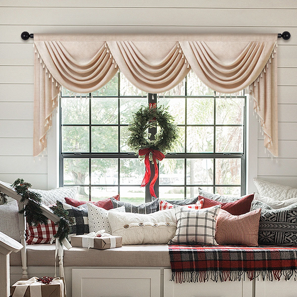 1pc Elegant European Waterfall Swag Valance with Tassel ,Coffee Window ...