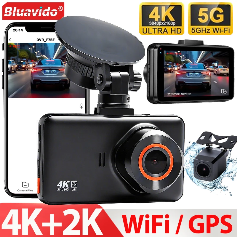 4K+2K Front and Rear Dash Cam Built-in WiFi 3 Inch IPS Car Video Camera ...