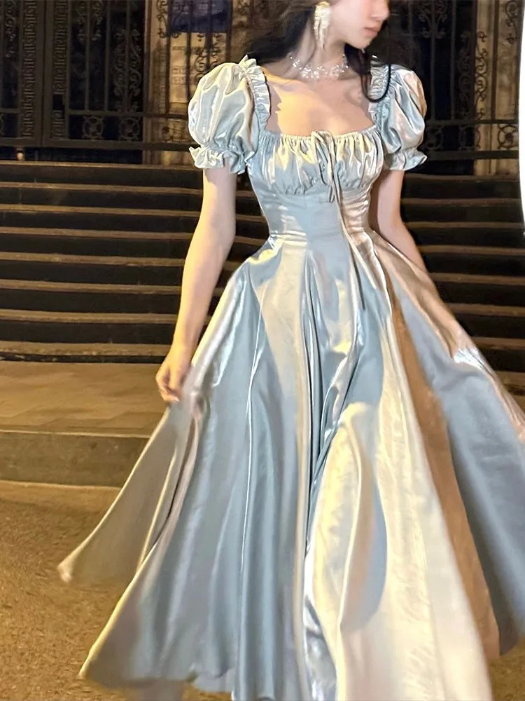 Vintage-Square-Collar-A-line-France-Style-Midi-Princess-Dress-Women ...