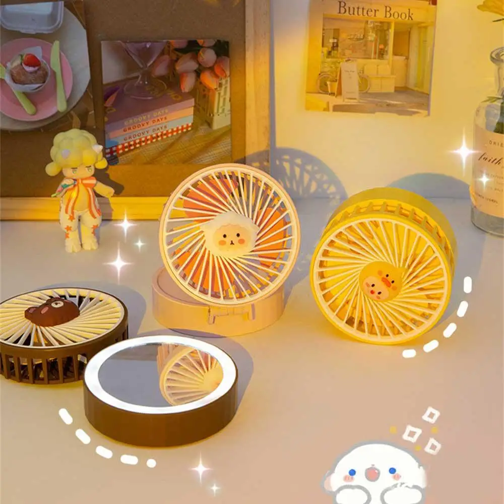 Small-Hanging-Neck-Fan-USB-Mini-Folding-Fans-With-Lamp-Makeup-Mirror ...