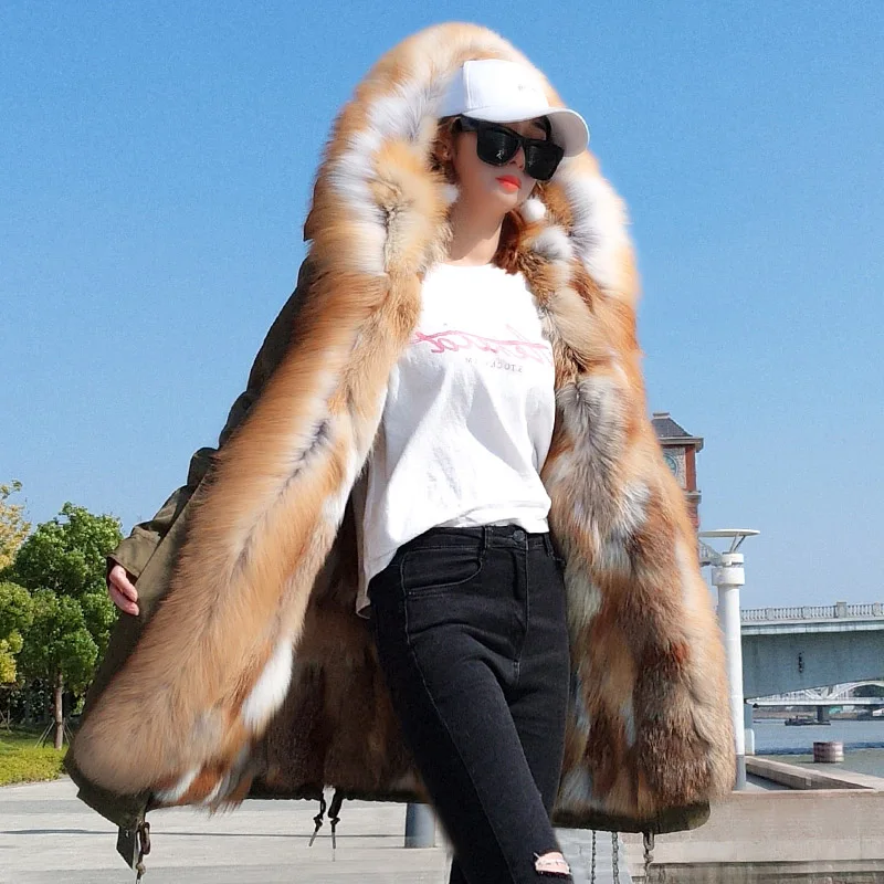 MAOMAOKONG 2023 Red Fox Fur Liner Parkas Real Fur Collar Coat Thick ...
