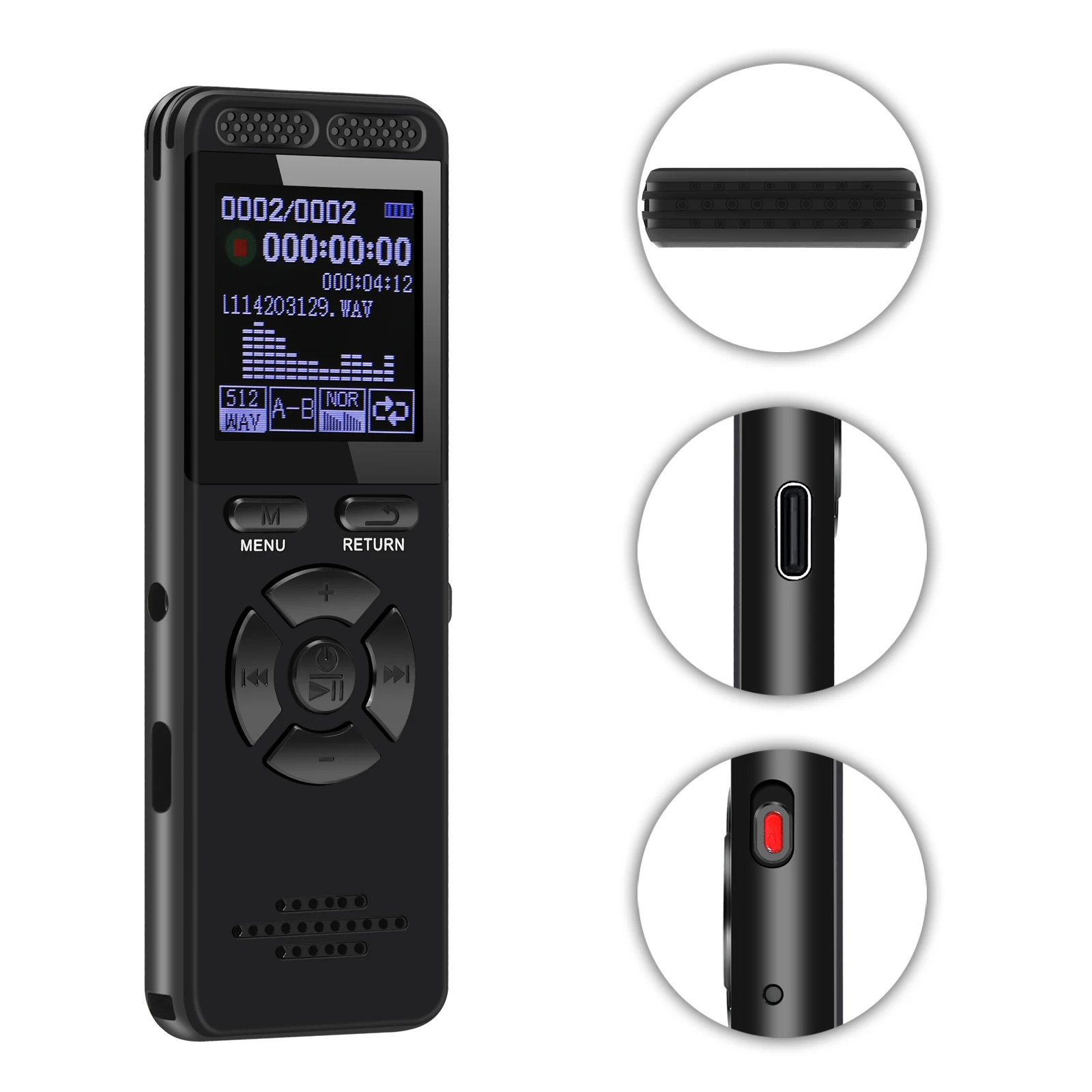 V65 Type C Rechargeable Pen Recorder WAV 3072kbp MP3 192kbps Recording ...