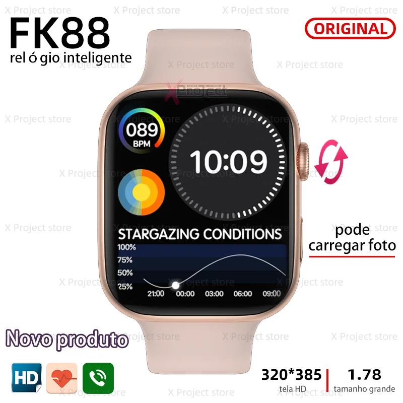 Fk88 relógio inteligente masculino bluetooth freqüência cardíaca dial ...