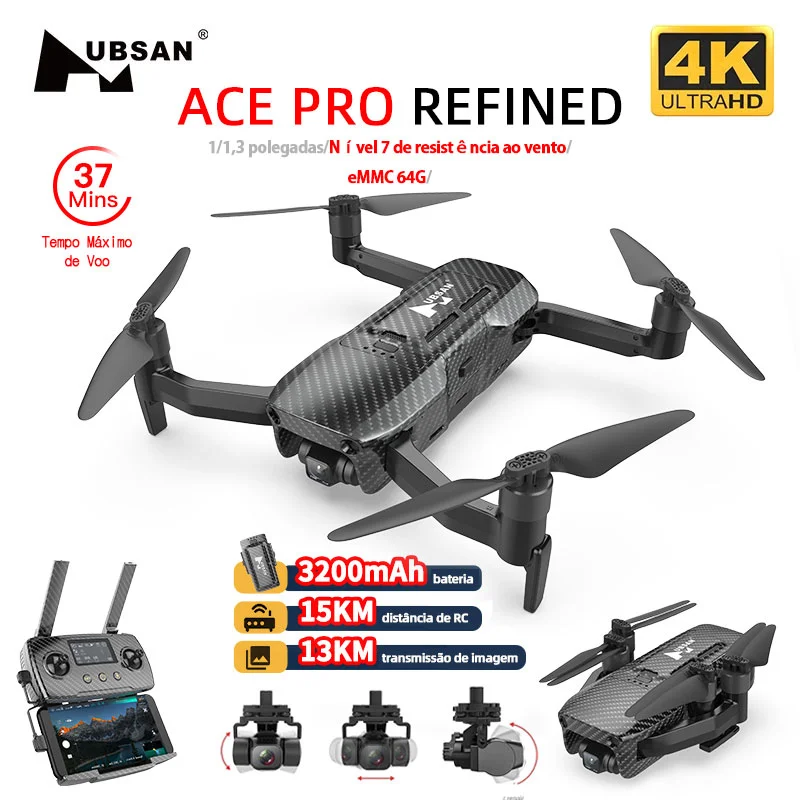 Hubsan ace pro refinado zangão com 4k hd câmera 15km wifi 3 eixos cardan brushless quadcopter ...