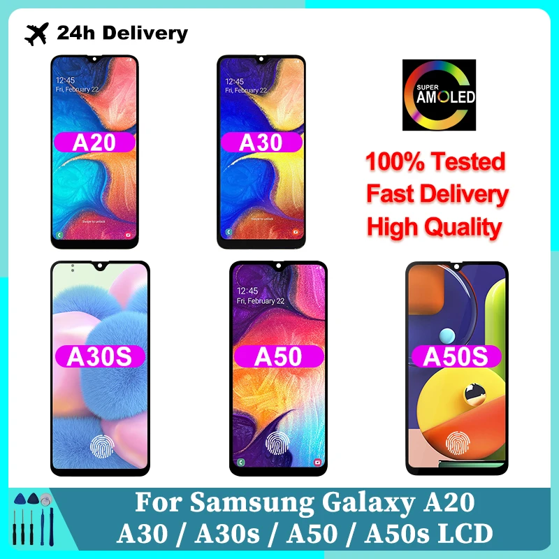 Super AMOLED 6.4" For Samsung Galaxy A20 LCD A30 Display A30S LCD A50 Touch Screen For A50S ...