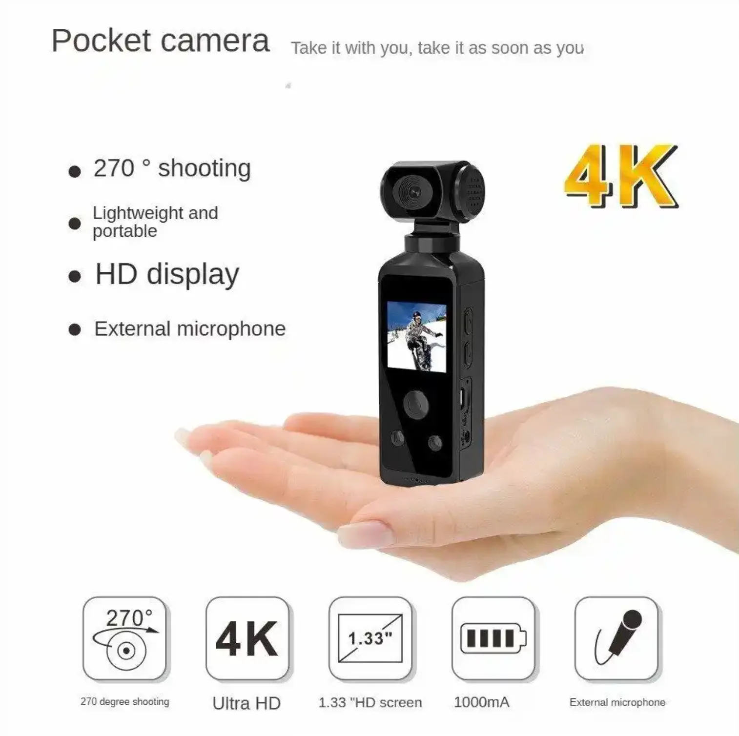 Mini Pocket Gimbal with Tiny Touch Screen & PTZ Camera Max 12MP Photos ...