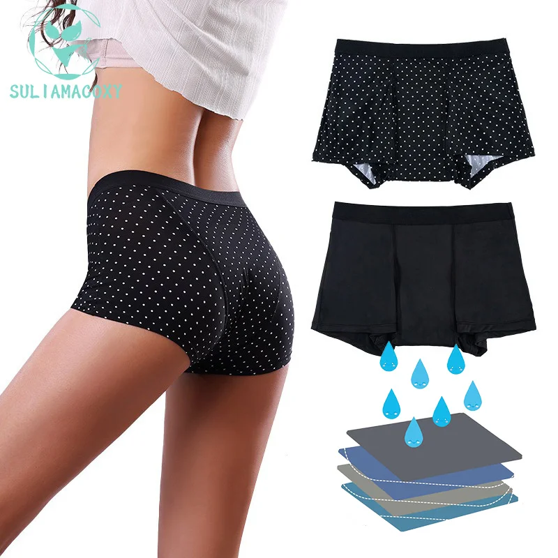 Women-s-Polka-Dot-Period-Panties-Four-layer-Leakage-Swimwear-Menstrual-Boxer-Shorts-Super ...