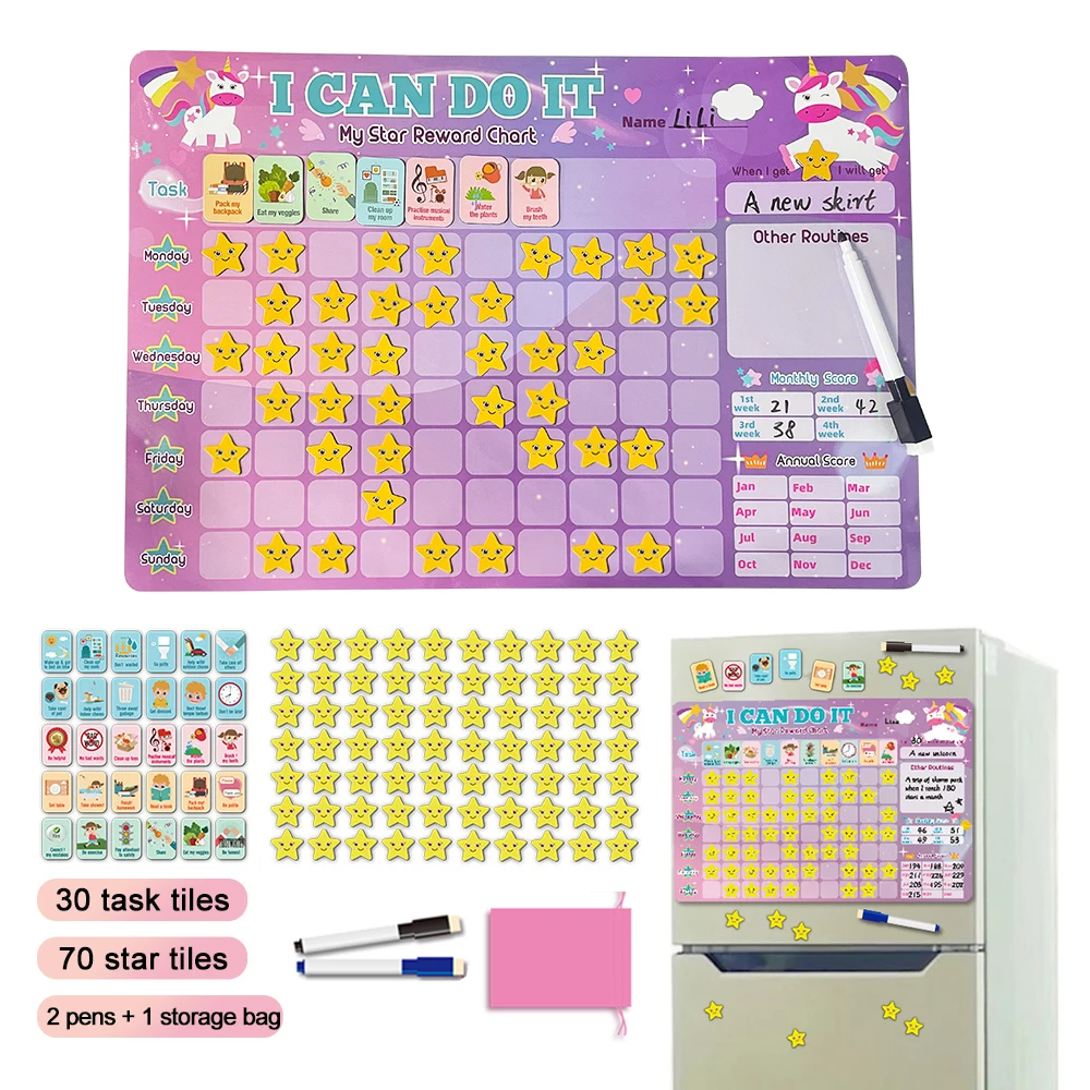 Kids "I Can Do It" Magnetic Reward Chart Fridge Stickers Behavior/Star ...