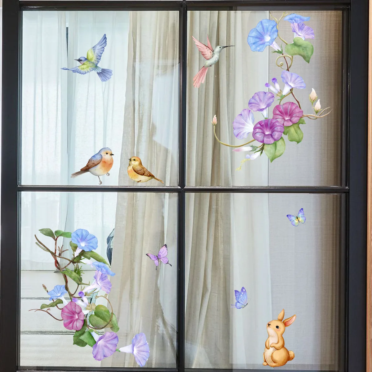 30*60cm Plant Flower Bird Wall Stickers Living Room Bedroom Glass ...