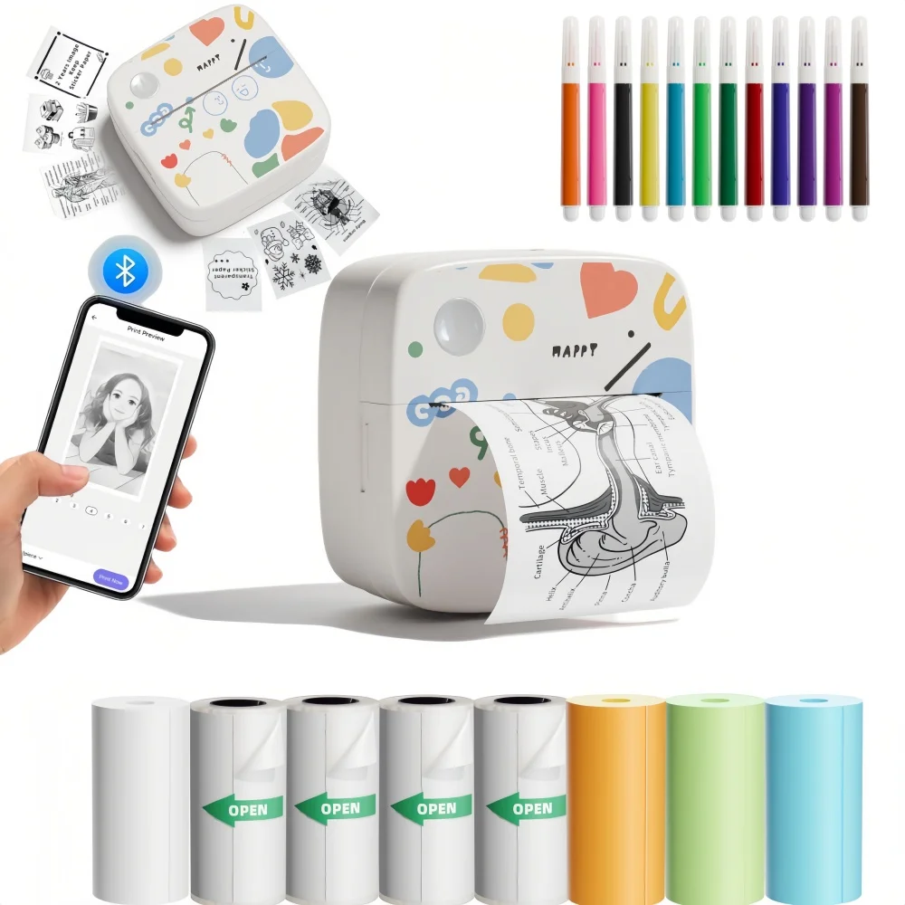 B4 Mini Portable Printer for Photo With 8 Roll Sticker Thermal Color ...