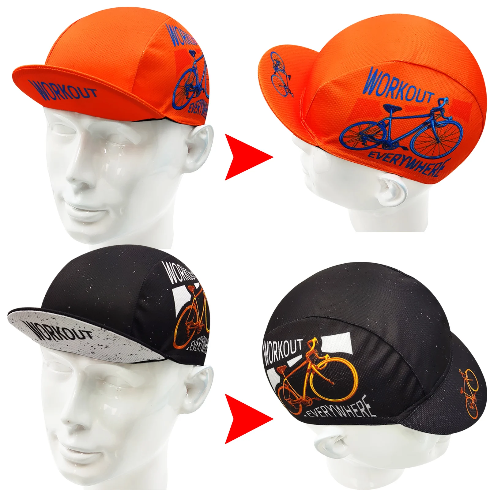 2 Styles Black Orange New CLassical Cycling Caps Breathable Unisex ...