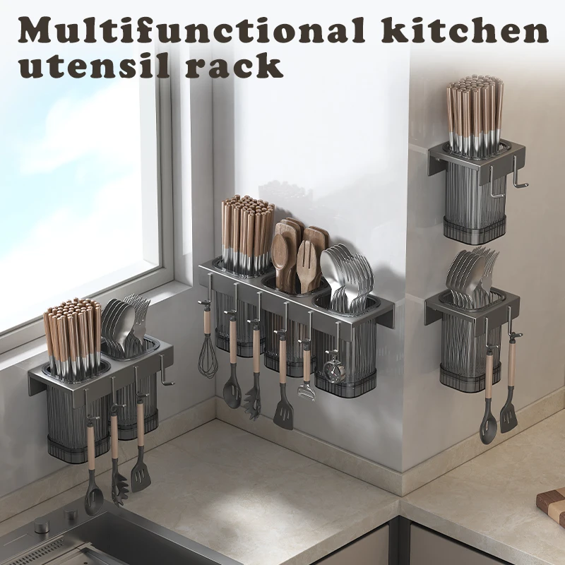 Aluminium-Kitchen-Utensil-Rack-Multifunctional-Draining-Spoon-Holder ...