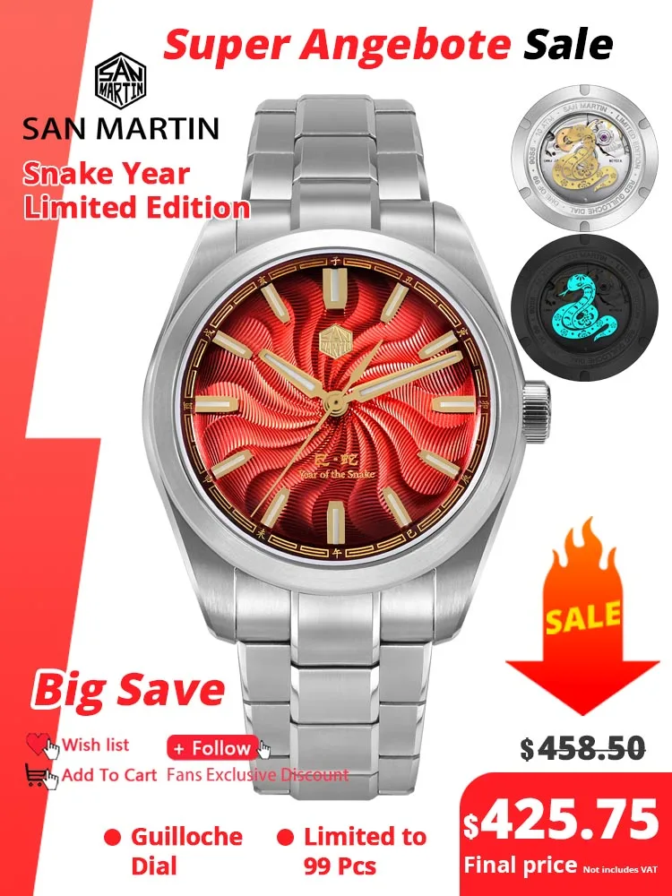 San Martin 2025 Guilloche Dial Snake Year Limited 39mm Miyota 90S5 ...