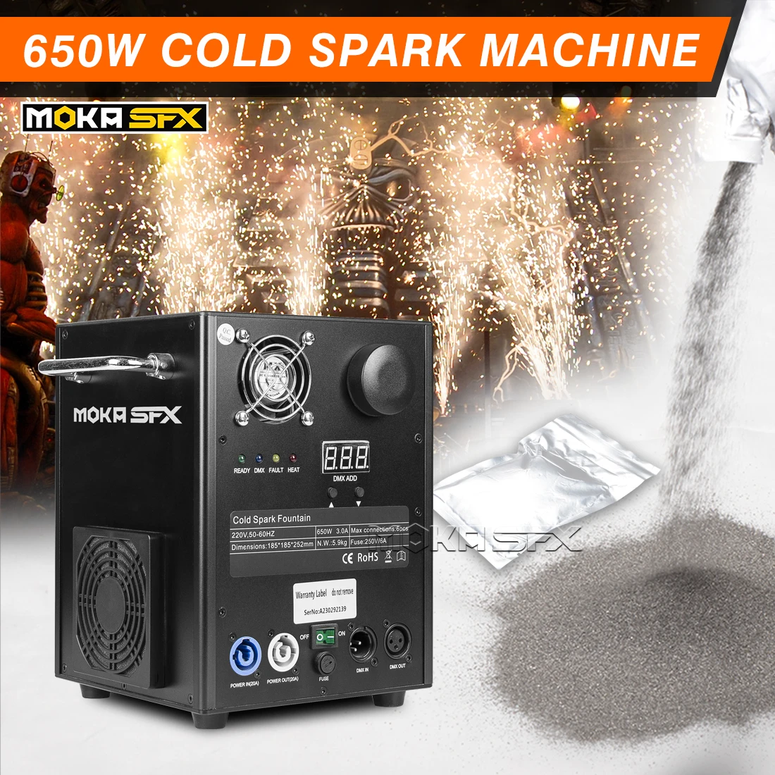 Moka Sfx 650w Cold Spark Machine Dmx 512 Remote Control Sparkler ...