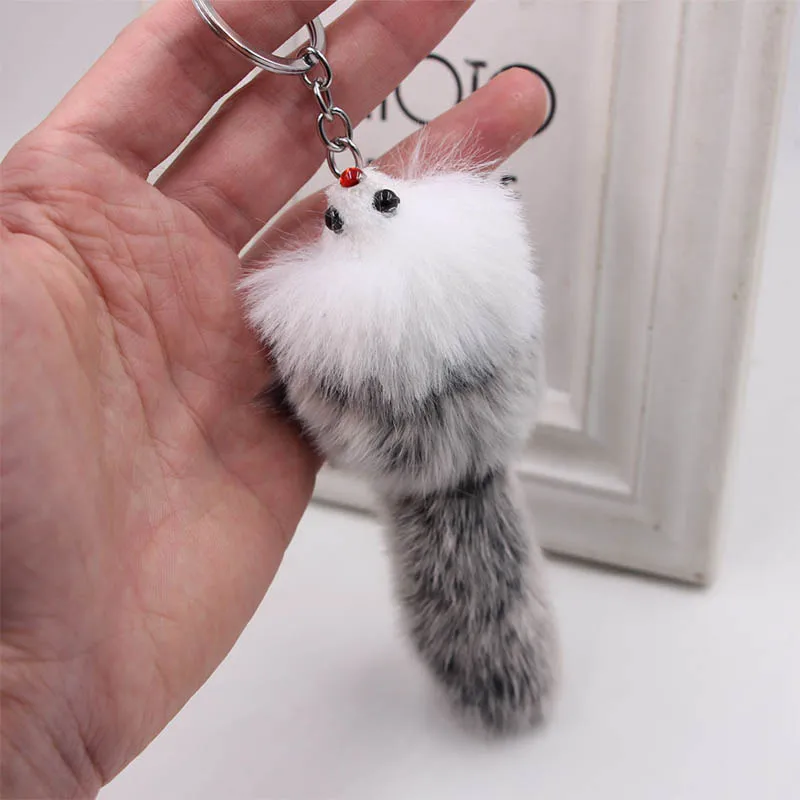 1pc Cute Fluffy Ball Key Chain Keyrings Soft Animal Tail Pompom Fur ...