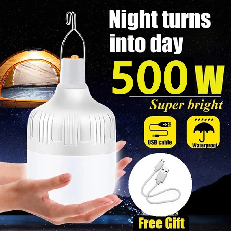 500w Portable Outdoor Camping Lights USB Rechargeable lamp LED ...