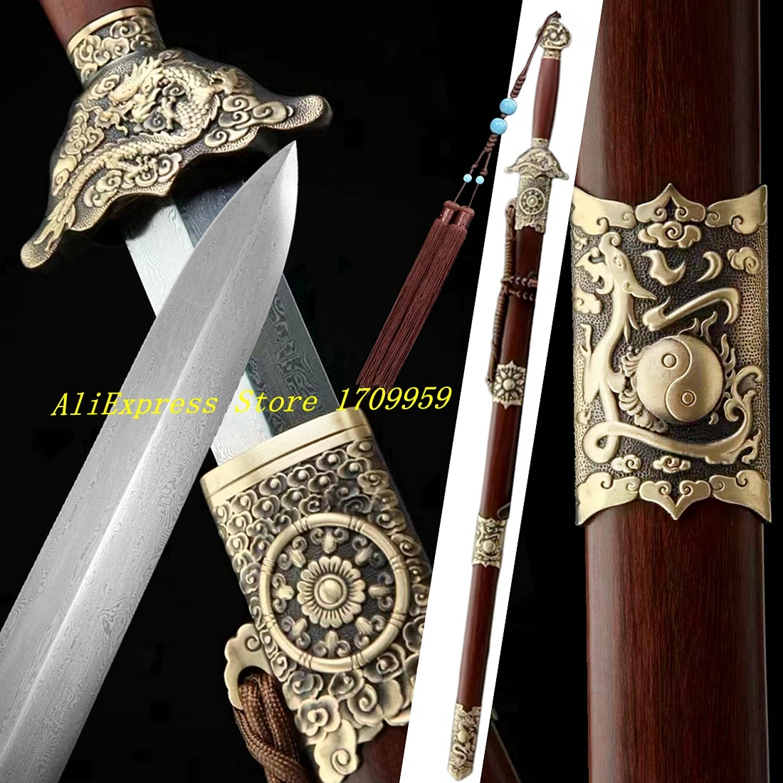 Tradition Handmade TaiChi BaGua Dragon Sword Damascus Folded Steel ...