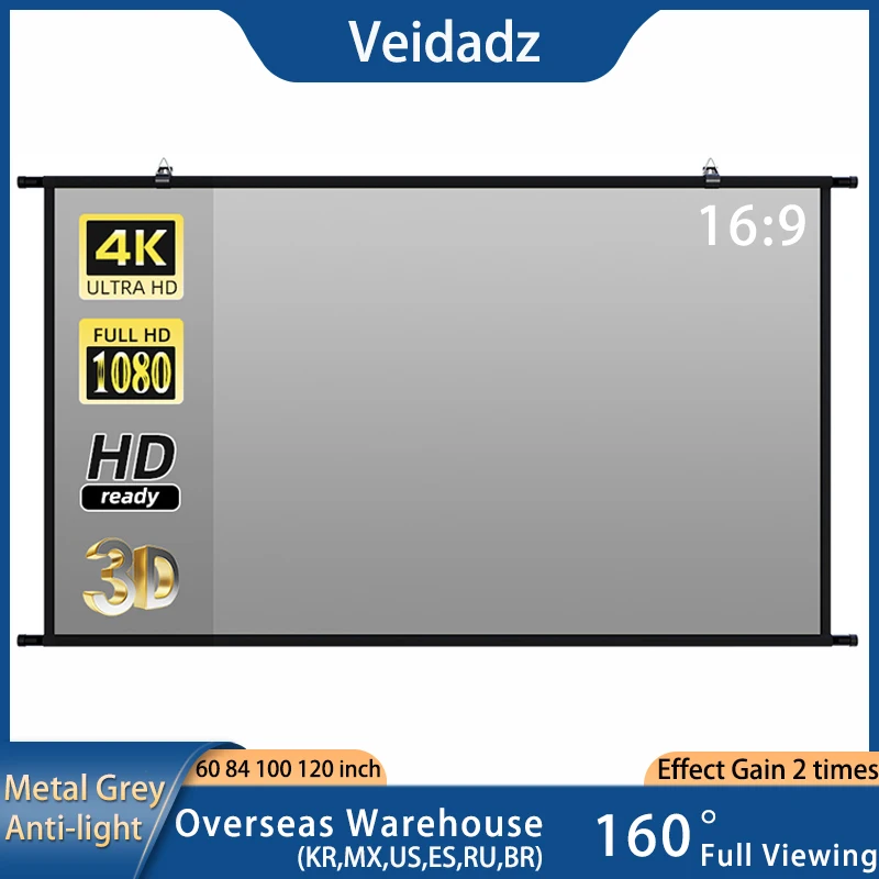 VEIDADZ-Projector-Screen-Wall-Mounted-Grey-Anti-Light-Resistant ...