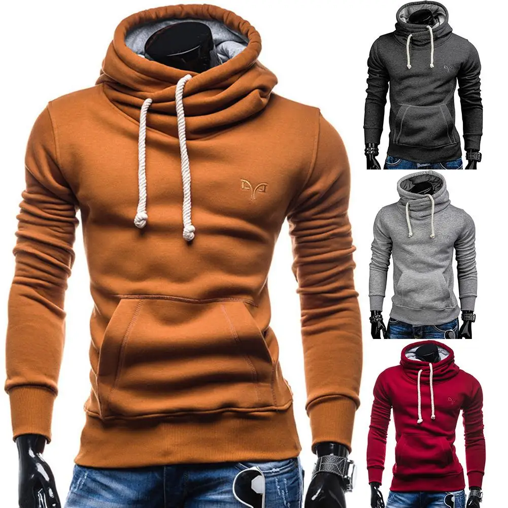 Fashion Men Stand Collar Hoodies Autumn Winter Men Sweatshirt Solid ...