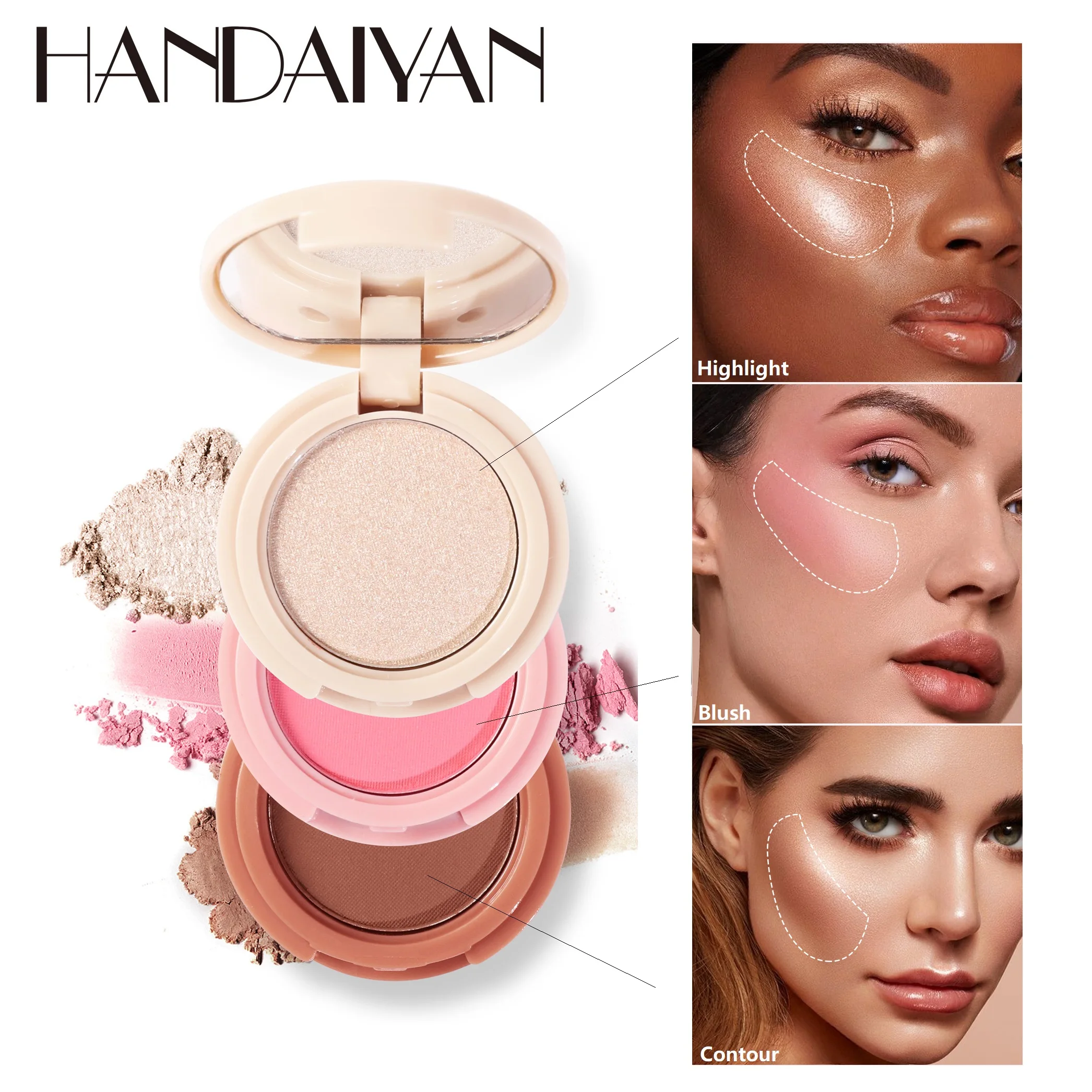 HANDAIYAN-Blush-Makeup-Contour-Blush-Highlight-3-In-1-Face-Cheek-Long ...