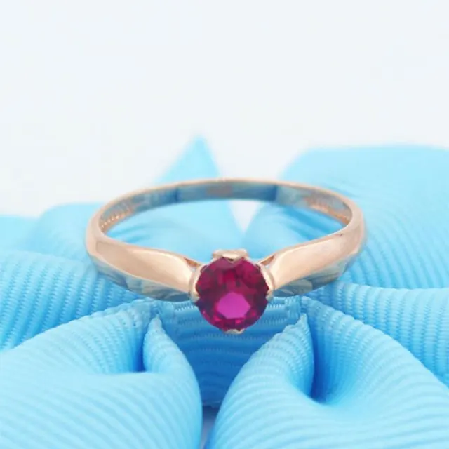 585 purple gold plated 14k rose gold inlaid with round red crystal ...