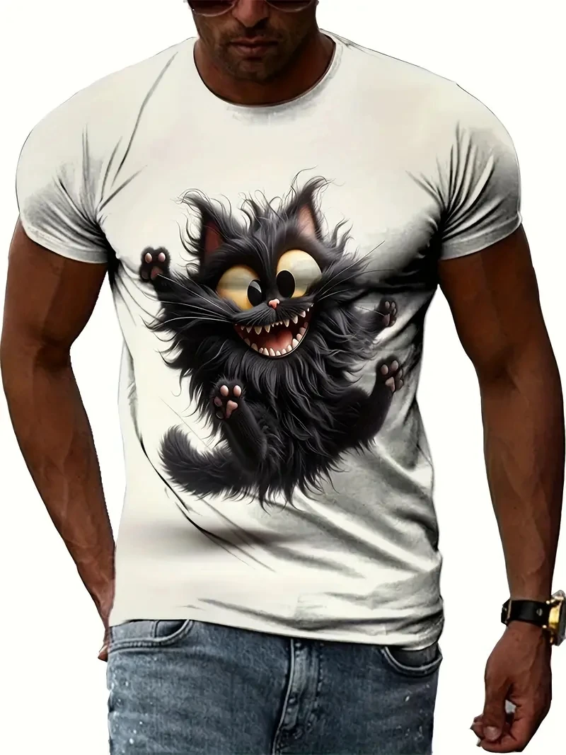 Camiseta-de-manga-corta-con-estampado-de-gato-para-hombre-ropa-de-calle ...
