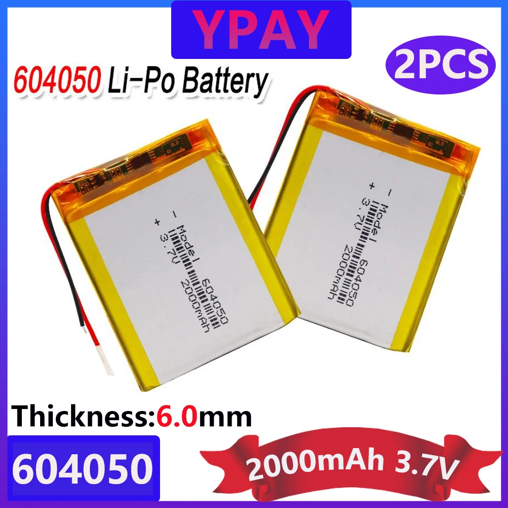 2pcs-Rechargeable-604050-Lithium-Ion-Polymer-Battery-3-7V-2000mAh-Lipo ...