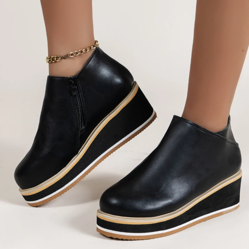 Wedges Leisure Women Shoes Side Zipper Platform Comfy Lady Boots Plus ...