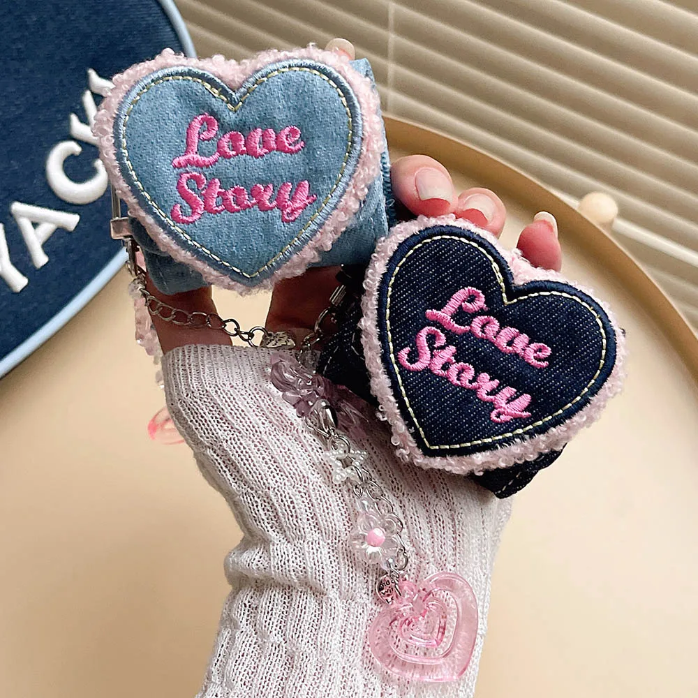 Heart Jean Cloth Denim Bag Case Pendant For AirPods 1 2 Pro 3 Shell ...