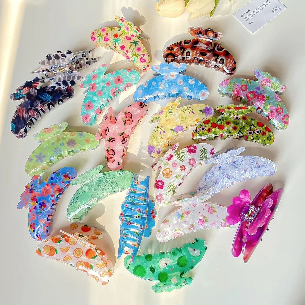 YHJ New Large 11CM Floral Grasp Clips Korea Hairstyle Colorful Shark ...