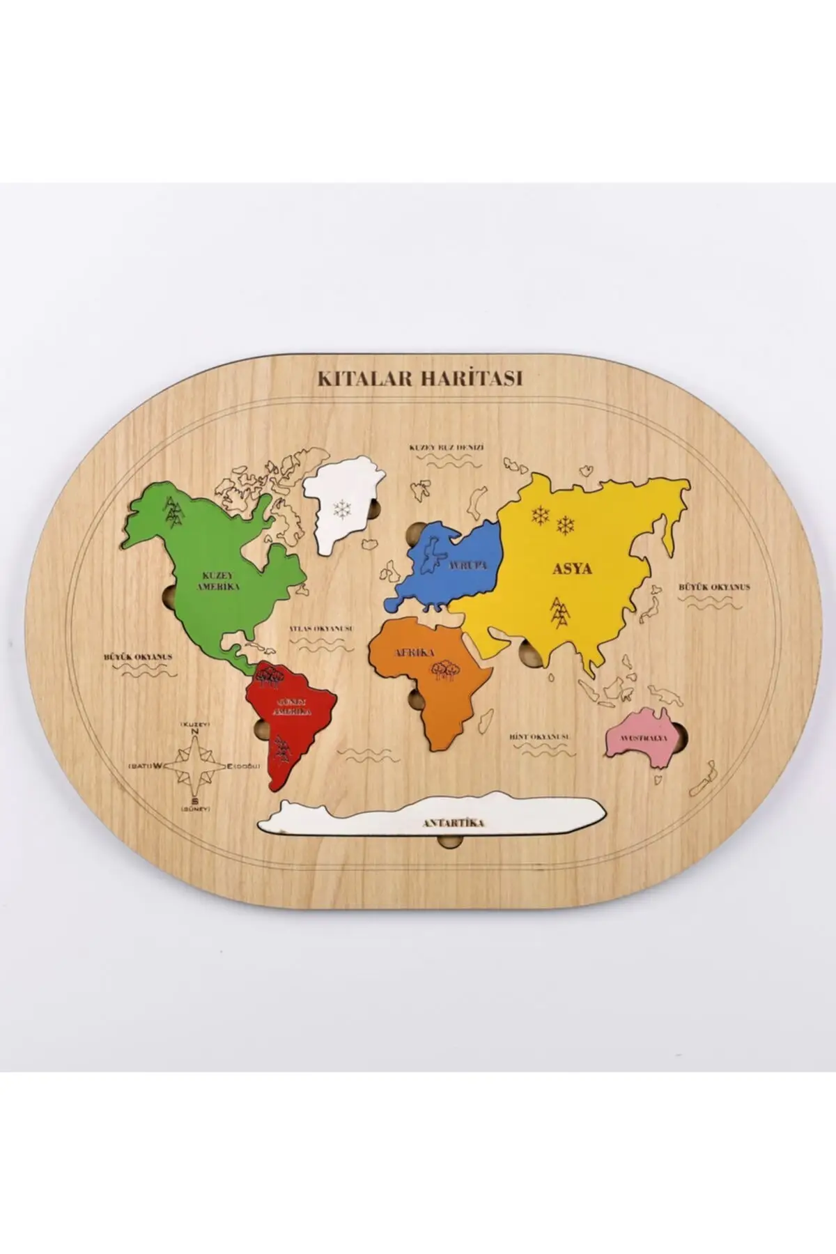 Wood Continents Map Montessori Find Plug Jigsaw Puzzle Kids Learning ...