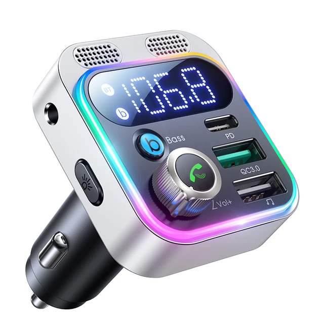 Transmissor FM Bluetooth 5.3 para carro, microfones duplos mais fortes ...
