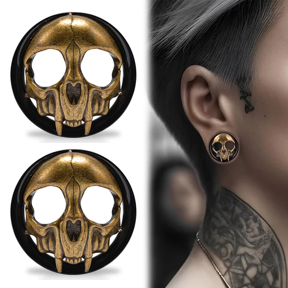 Expansores-de-t-neles-de-oreja-de-calavera-de-acero-inoxidable-joyer-a ...