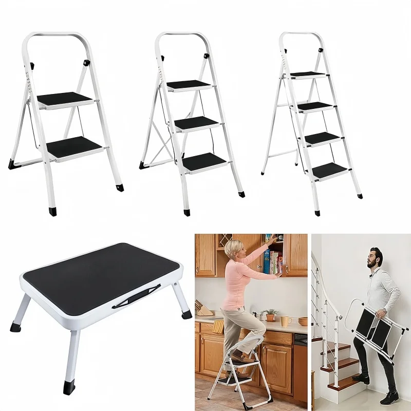 lucn 1-4 Step Steel Folding Stool Ladder | Non-Slip Heavy Duty ...